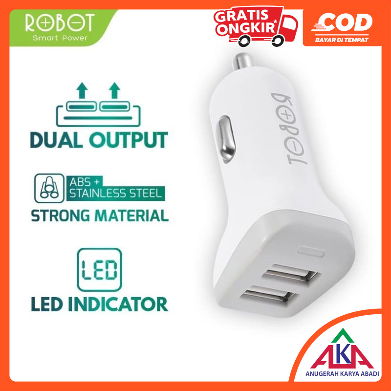 Jual ROBOT Car Charger Mobil RT-C06 / RT-C07 Dual USB Port Output Fast Charging 2.4A Smart IC ...