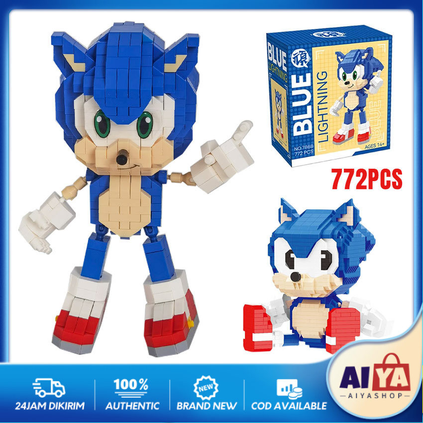 Jual DIY Susun Blok Bangunan Mini Sonic the Hedgehog Kartun Bricks DIY ...