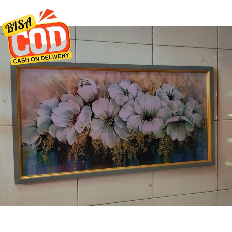 Jual hiasan dinding lukisan cetak bunga putih elegan plus bingkai ...