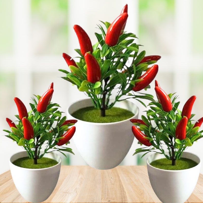 Jual Pot Tanaman Cabe Plastik Mini Bunga Cabai Hias Artifisial Plant ...