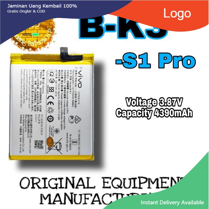 Jual Baterai Battery Original Vivo Model: B-K3 Vivo S1 Pro BK3 Battery ...