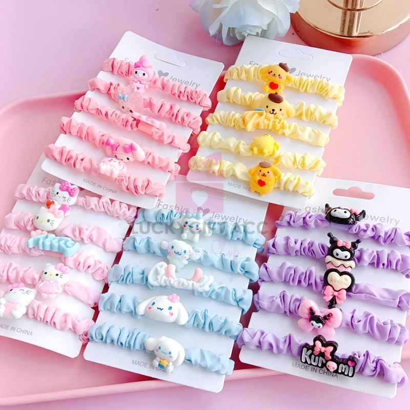 Jual (5PCS) IKATAN RAMBUT USUS MOTIF SANRIO / IKAT RAMBUT NEW ANAK ...