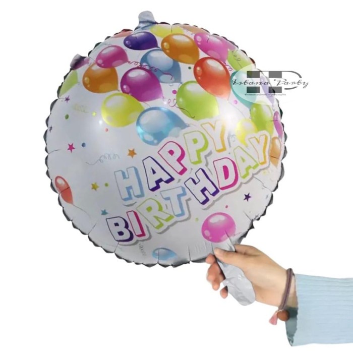 Jual Balon Foil Bulat Happy Birthday / Balon Bulat HBD Motif Balon ...