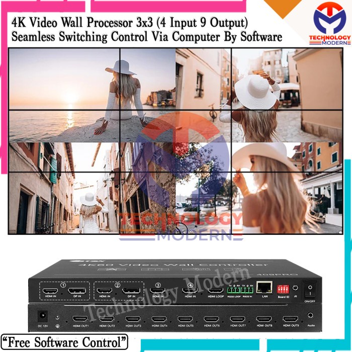 Jual 4K Video Wall Processor 3x3 (4 Input 9 Output) Seamless Switching ...