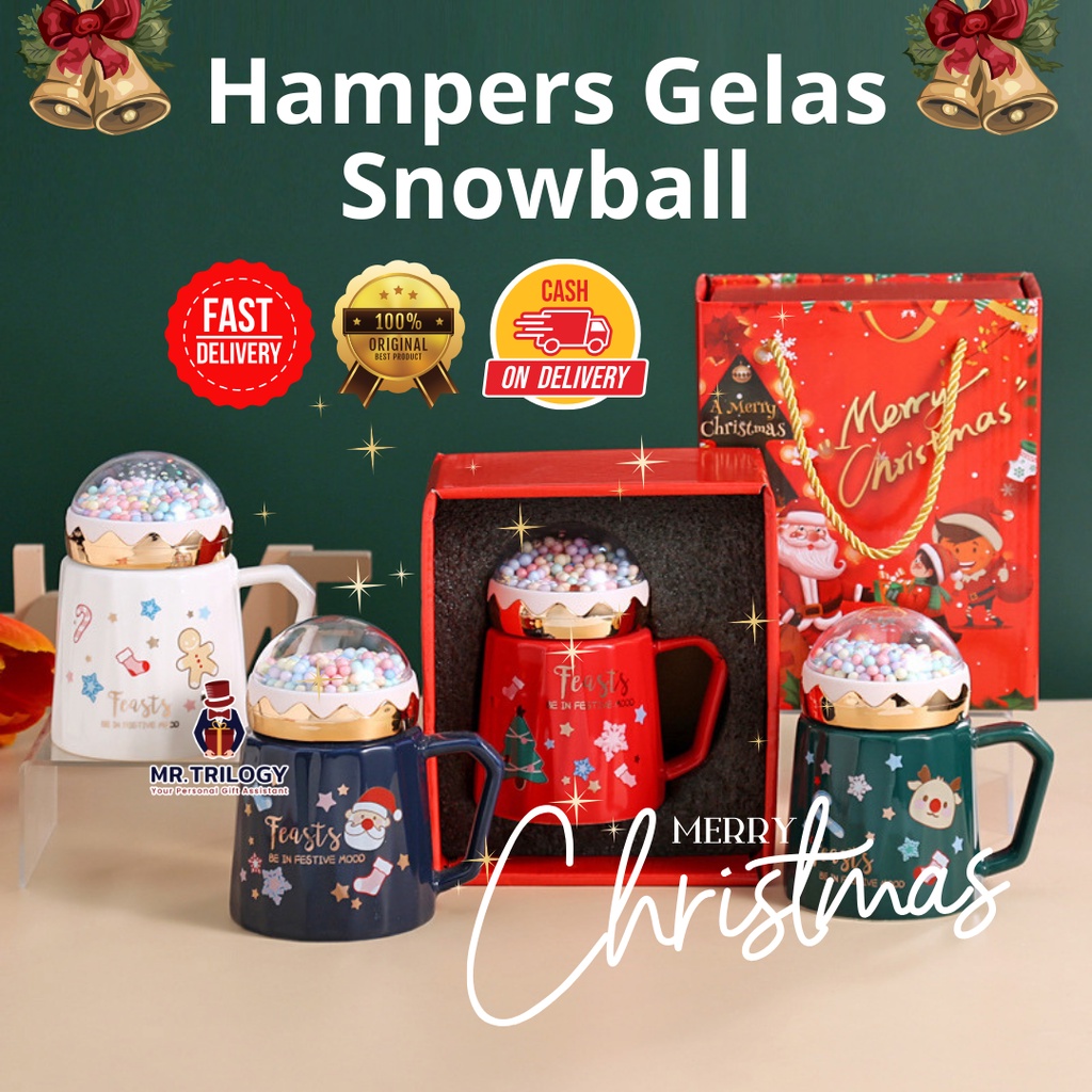 Jual Hampers Gelas Natal SNOWBALL Set Souvenir Mug Keramik Santa Claus ...