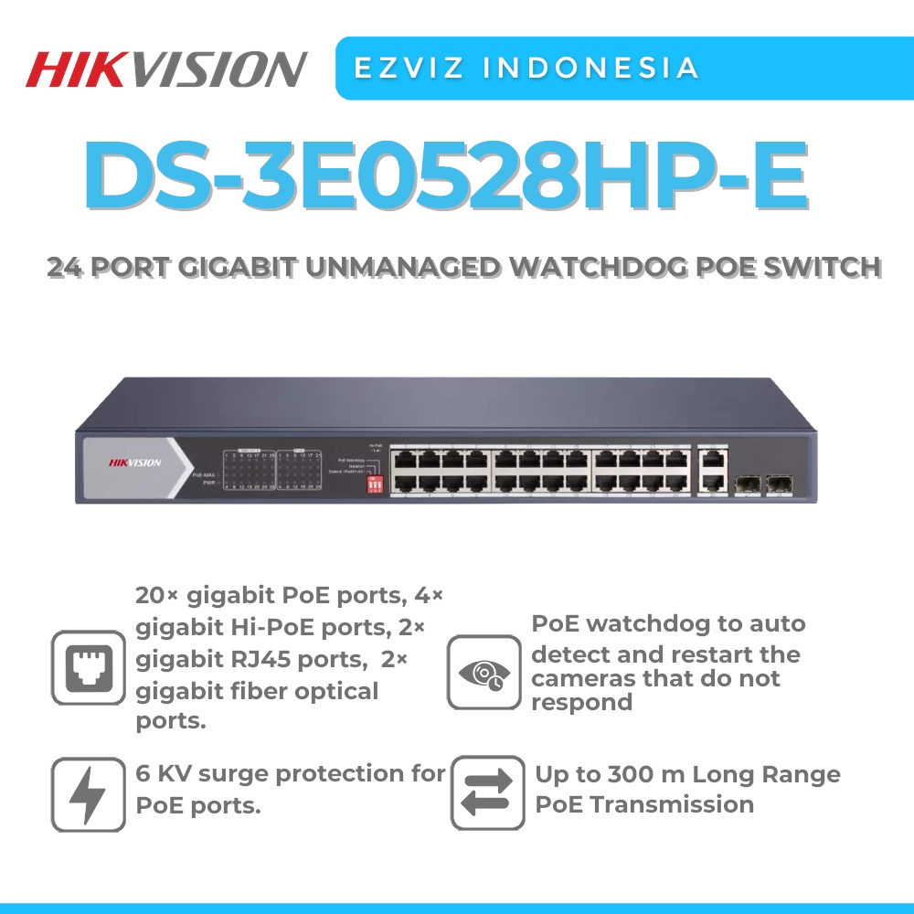 Jual HIKVISION DS-3E0528HP-E 24 PORT GIGABIT UNMANAGED WATCHDOG POE ...