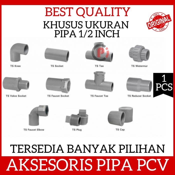 Jual Aksesoris Pipa PVC Ukuran 1/2 Inch Tee Elbow Dop Reducer Knee Soket | Shopee Indonesia