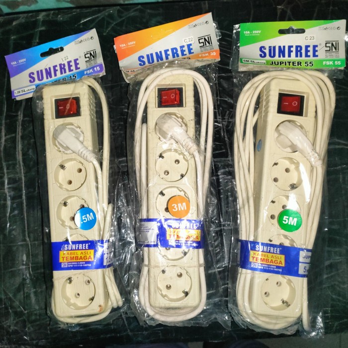 Jual Stop Kontak Listrik Sunfree SNI 2 3 4 5 Lubang + Kabel 1.5 3 5 Meter | Shopee Indonesia