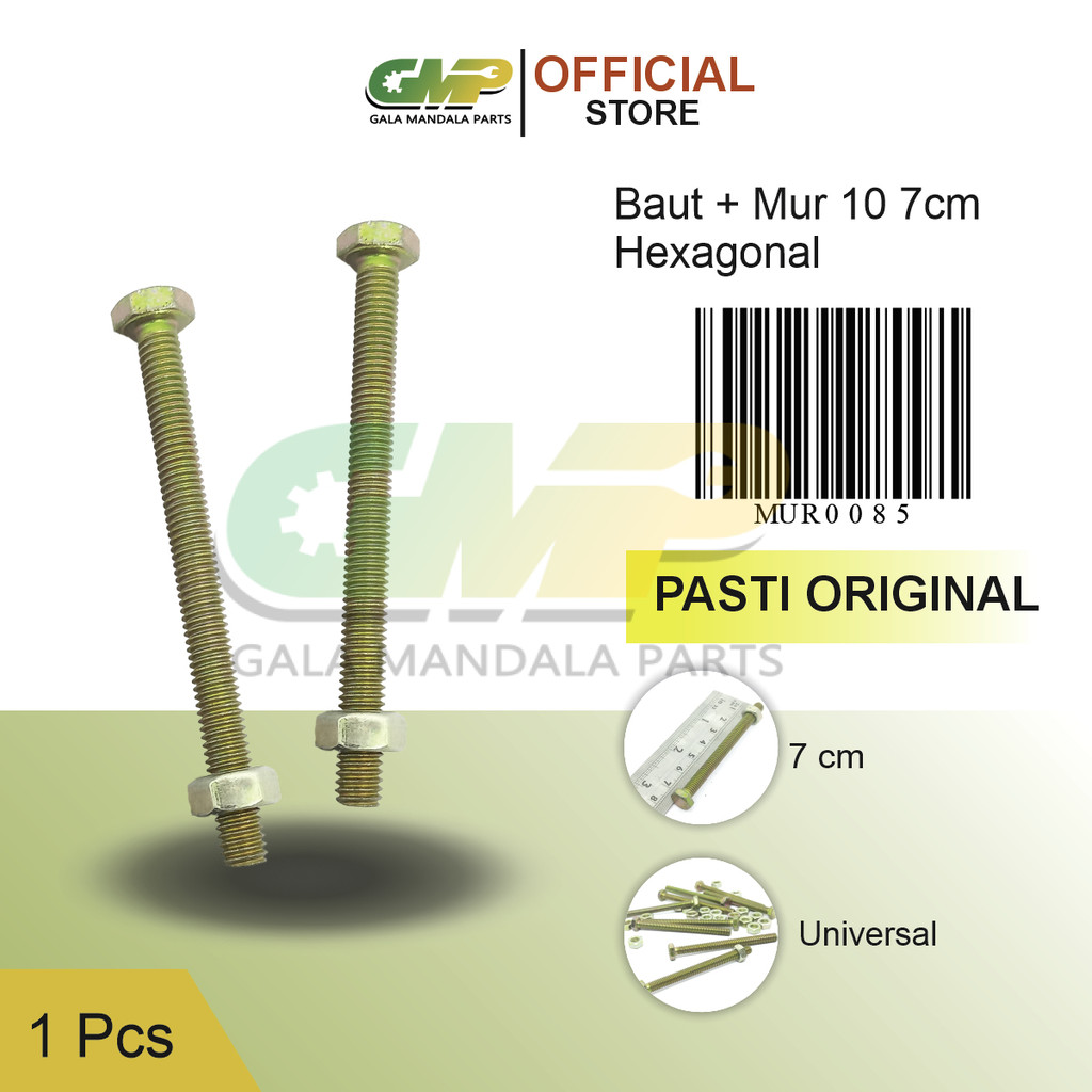 Jual Baut + Mur 10 Set 7cm Kuning Hex Kualitas Kuat Awet Universal ...