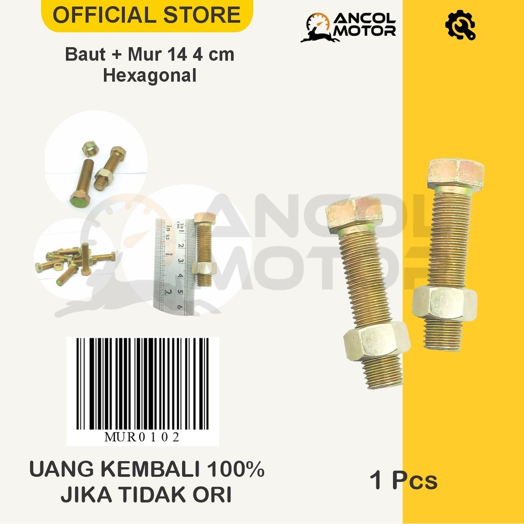 Jual Baut + Mur 14 Set 4cm Kuning Hex Kualitas Kuat Awet Universal ...