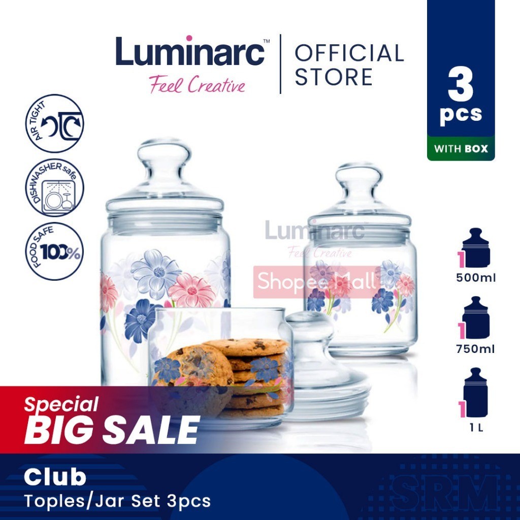 Jual LUMINARC Jar/Toples Kaca Set Pot Club 3pcs - 1 Set | Shopee Indonesia