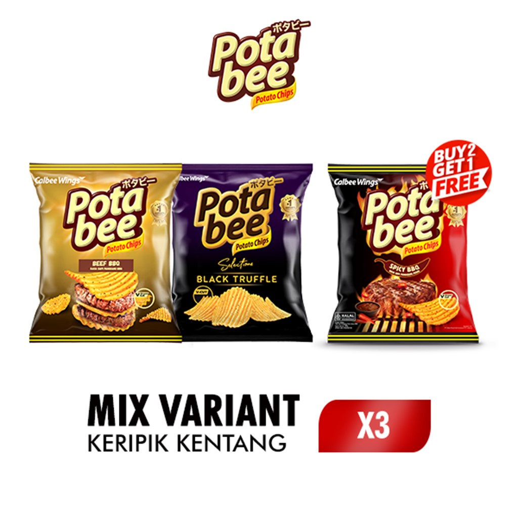 Jual Potabee Keripik Kentang Bbq Beef 68Gr + Potabee Selection Black ...