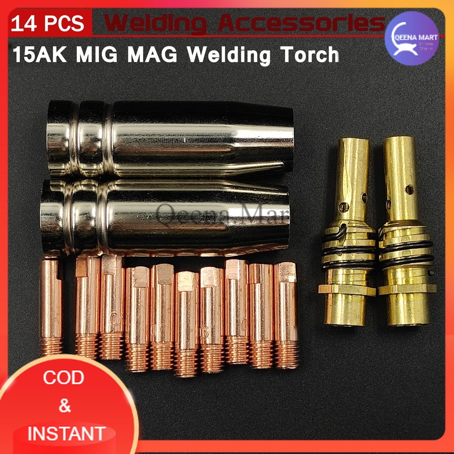 Jual Nozzle Obor Las Welding Torch Tip Holder 15AK MIG 0.8mm 14PCS ...