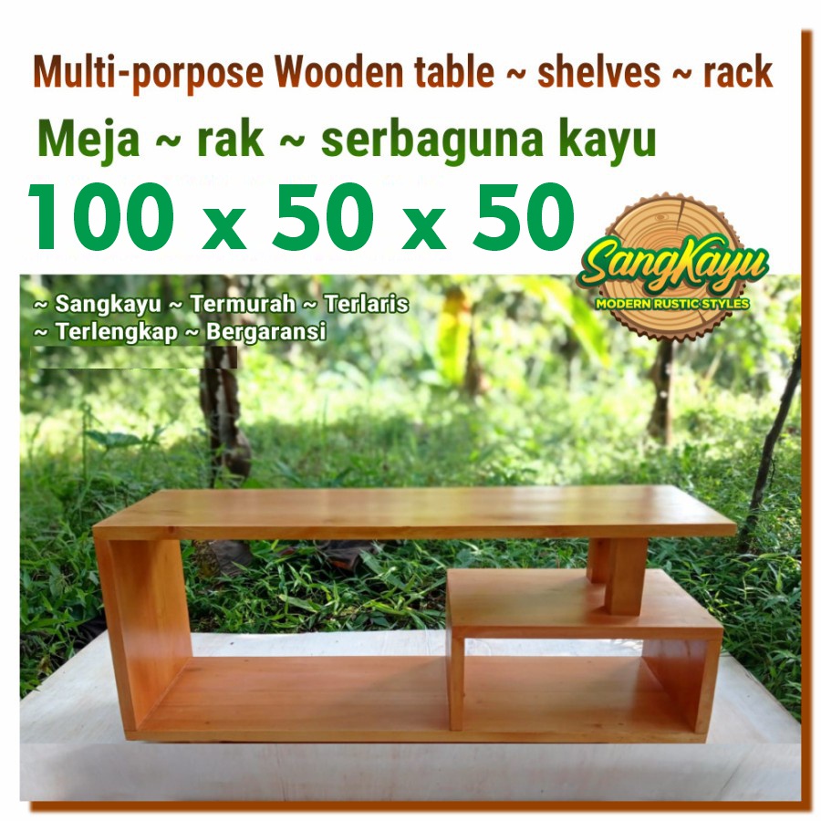Jual Meja kayu minimalis kotak table 100x50x50 cm rak susun kayu side ...