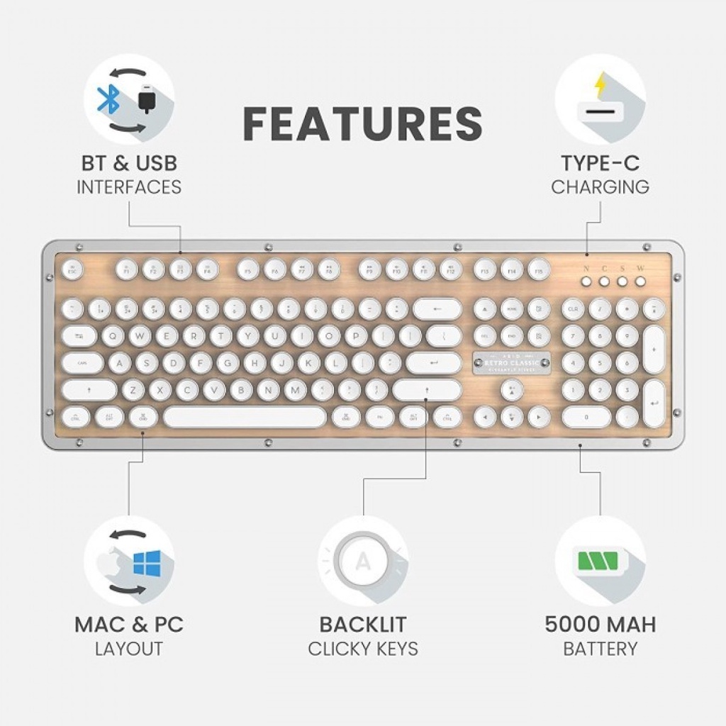 Jual Azio Retro Classic Maple Wireless Wired Backlit Mechanical ...