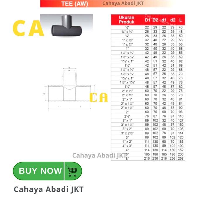 Jual SAMBUNGAN PIPA AIR TEE RUCIKA 1" AW | Shopee Indonesia