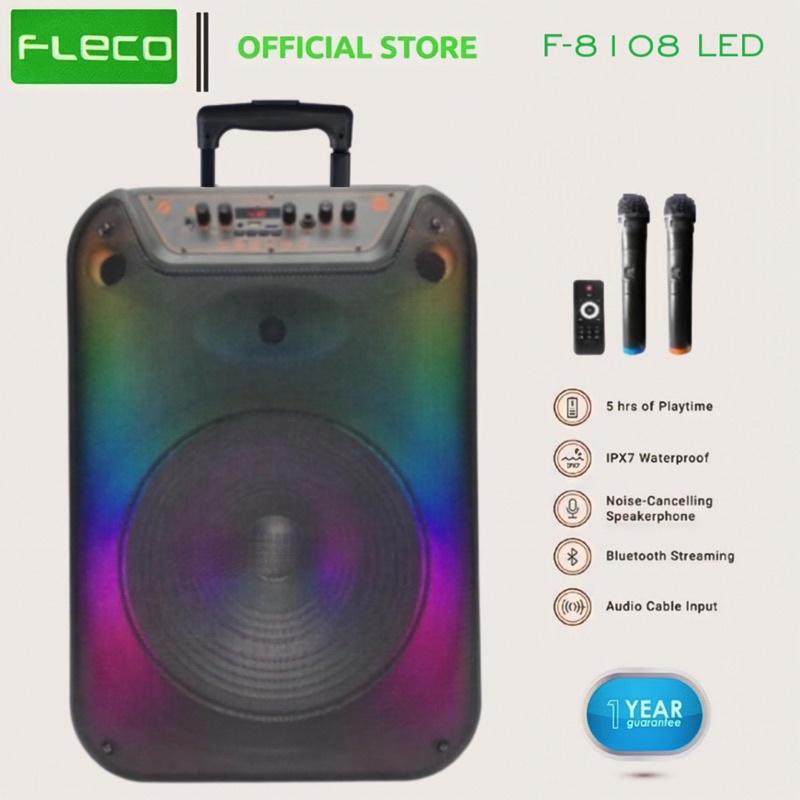 Jual Speaker Bluetooth Karaoke Fleco F-8108 LED Gratis 2mic Wireless ...