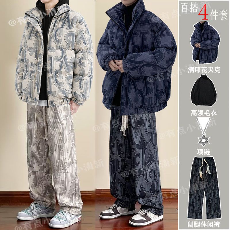 Jual Men's printed letter coat trendy brand corduroy cotton suit casual ...
