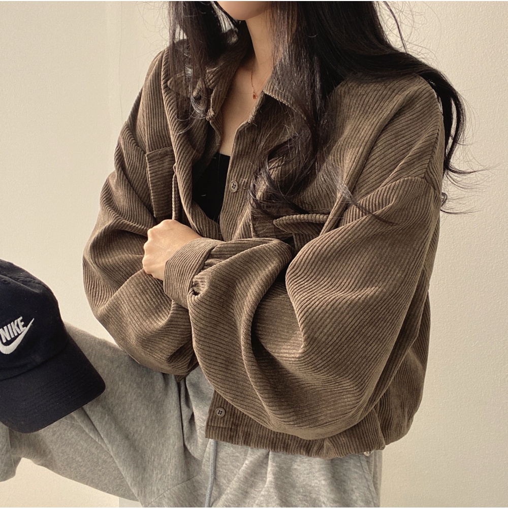 Jual [7 Warna]Jaket Corduroy Wanita Outer Crop Jacket Hitam Korean ...