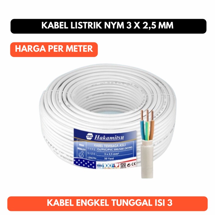 Jual Kabel Engkel Tunggal Isi 3 Listrik NYM Ukuran 2,5mm 2.5mm Tembaga ...