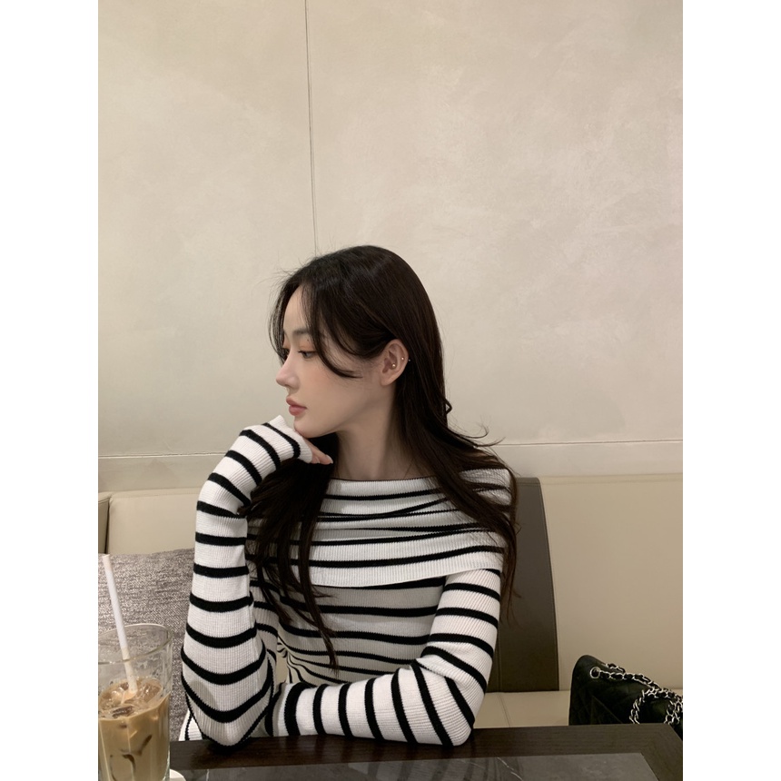 Jual [ JOYFIT ] SABRINA LONG SLEEVE TOP ATASAN WANITA OFF SHOULDER ATASAN SABRINA KNIT MOTIF ...