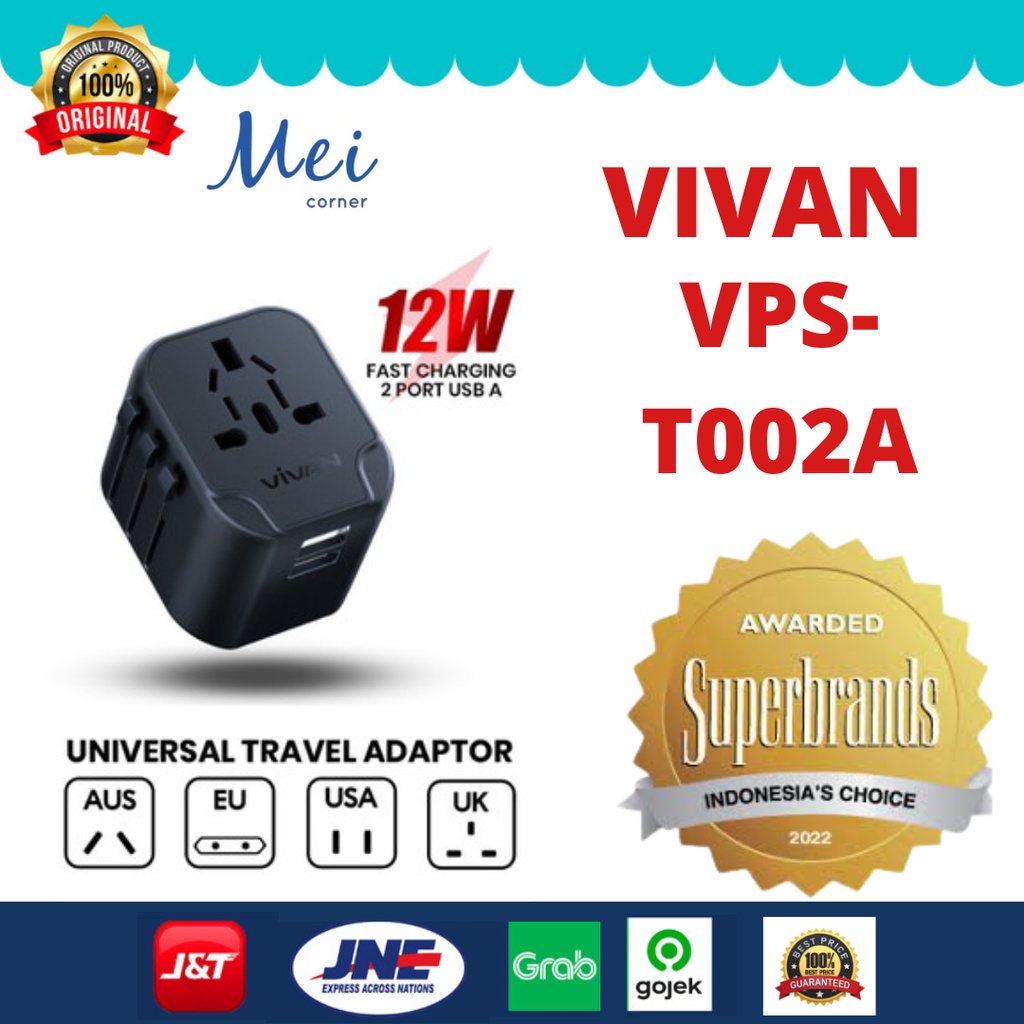 Jual VIVAN VPS-T002A Travel Adapter / Kepala Charger 12W 2 Port USB-A ...