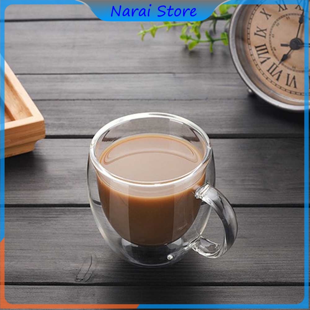 Jual NEYDA Cangkir Kopi Anti Panas Double-Wall Glass Round Series 160ml - one two cups | Shopee ...