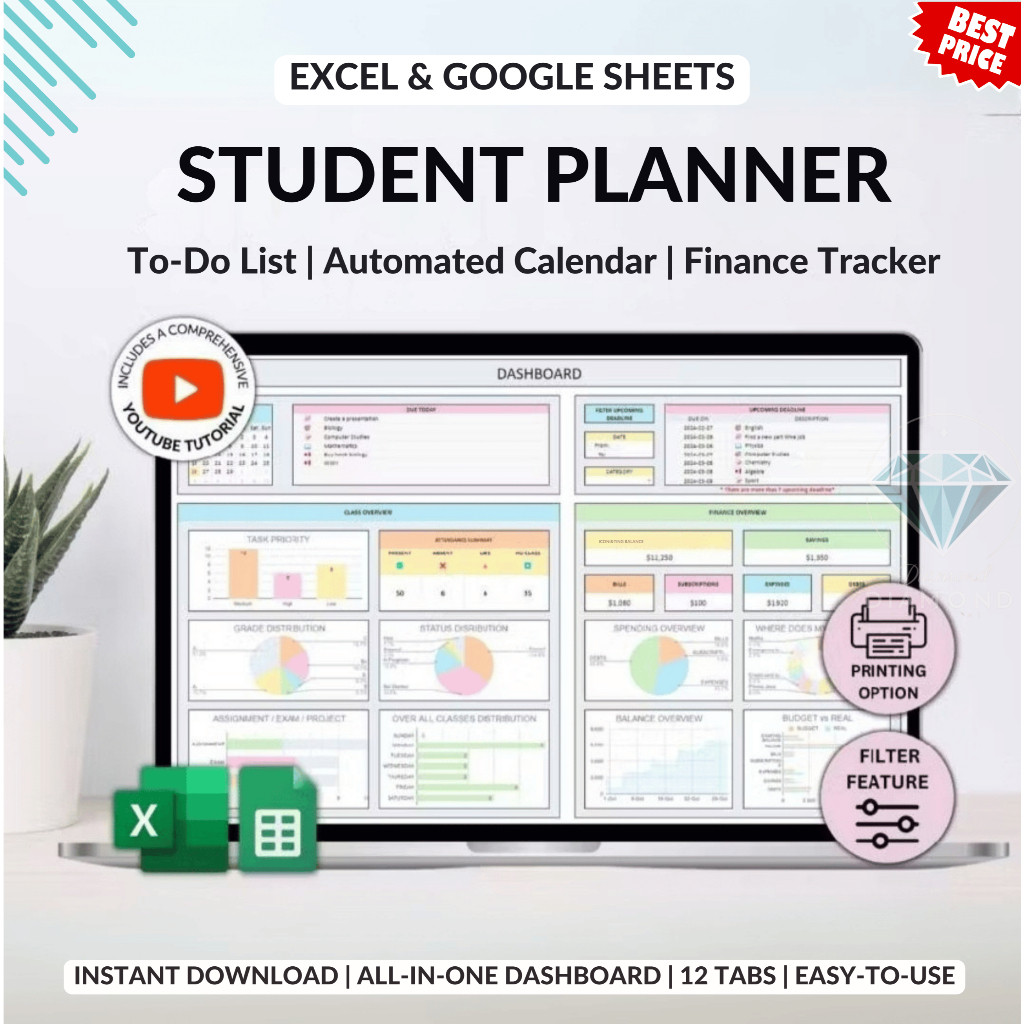 Jual (52) Student Planner Assignment Tracker Academic Planner Google ...