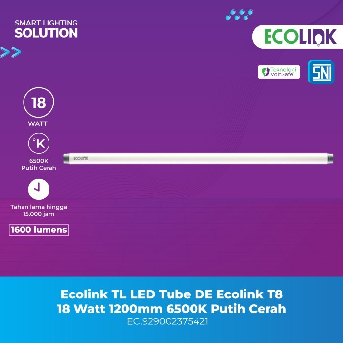 Jual Ecolink Lampu TL LED Tube DE Ecolink T8 18 Watt 1200mm 6500K Putih ...