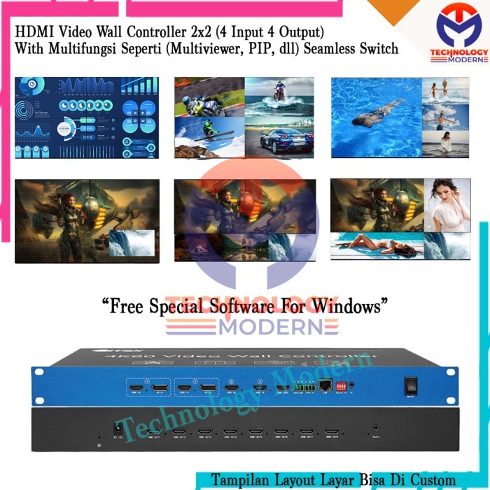 Jual HDMI Video Wall Controller Processor 2x2 + HDMI Matrix Switcher 4x4 (4 Input 4 Output ...
