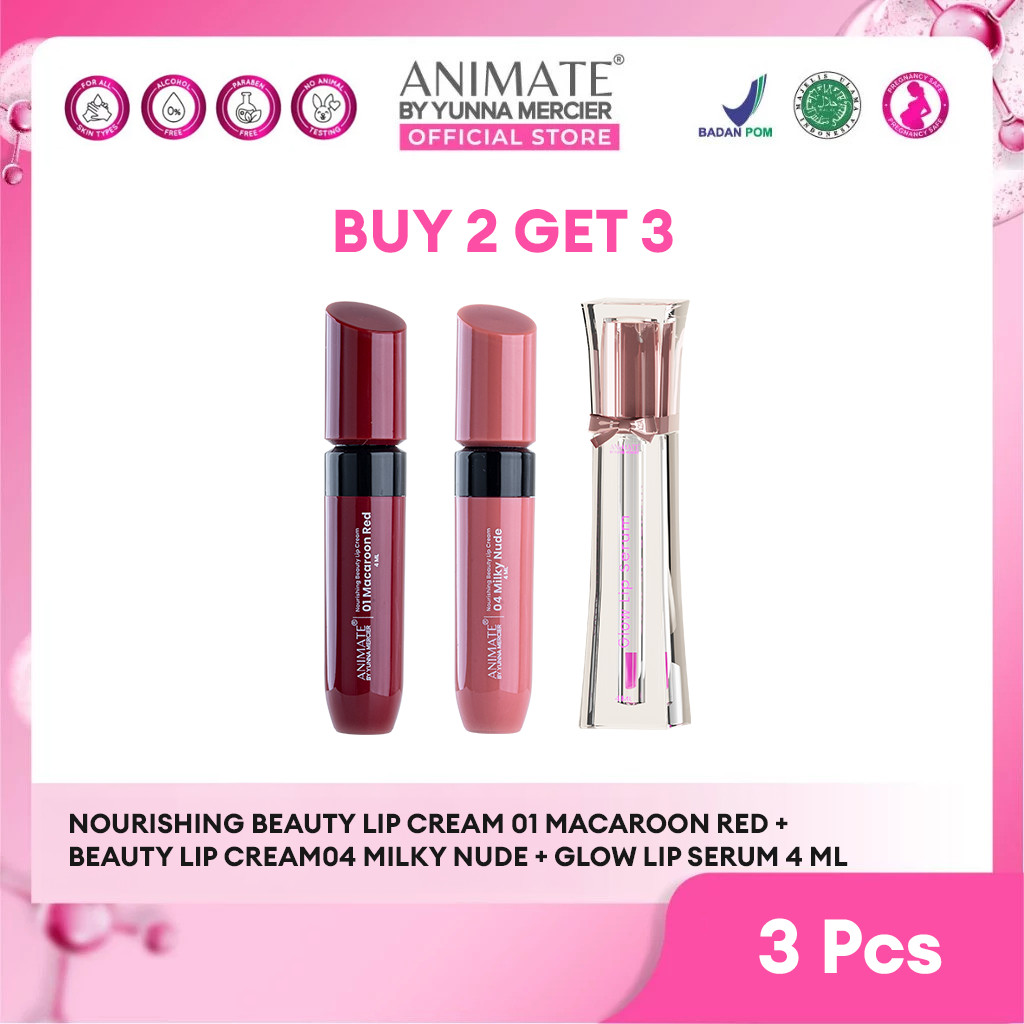 Jual [BUY 2 GET 3] Animate Nourishing Beauty Lip Cream 01 Macaroon Red ...