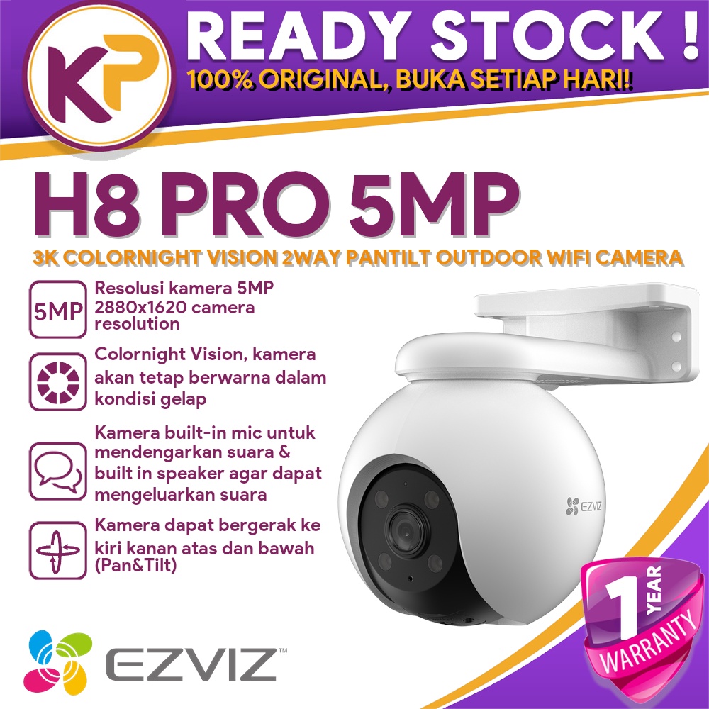 Jual EZVIZ H8 PRO 5MP 3K COLORNIGHT VISION 2WAY PANTILT OUTDOOR WIFI ...