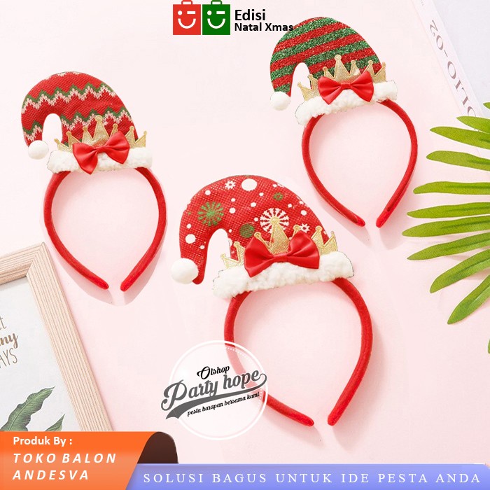 Jual Bando Natal Bentuk Topi Santa / Bando natal Christmas bandana ...