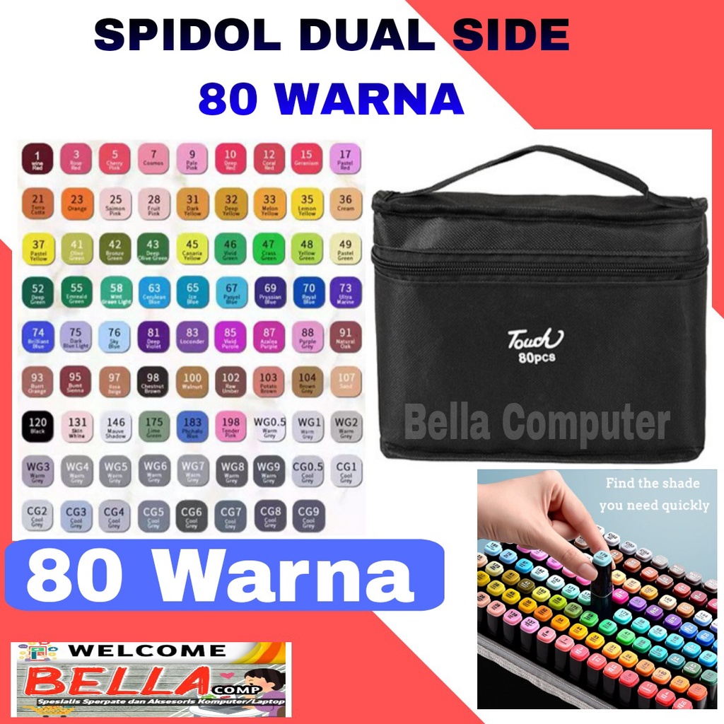Jual Toddi Spidol Dual Side Fine Art Brush Pen Art Marker Set 80 Color ...