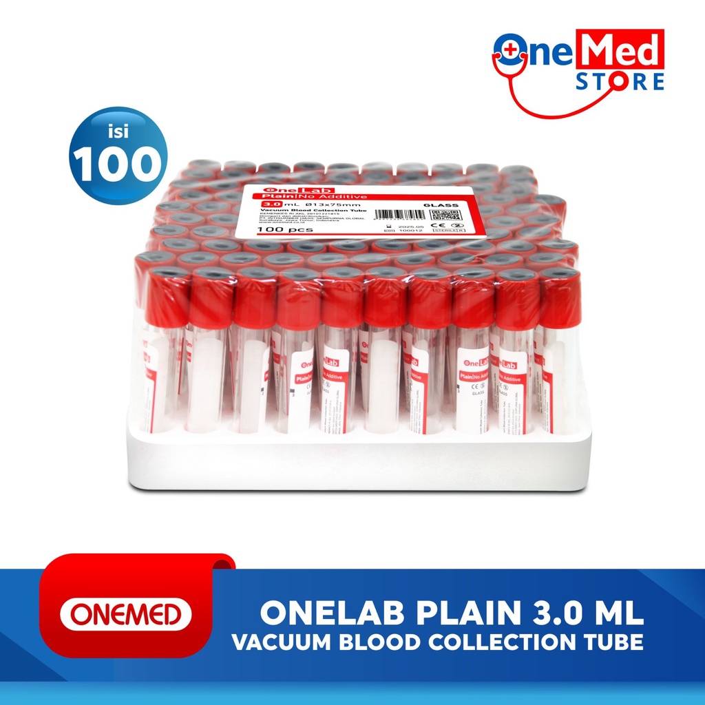 Jual Tabung Darah Blood Collection Tube Plain Glass 3ml OneLab Box Isi ...