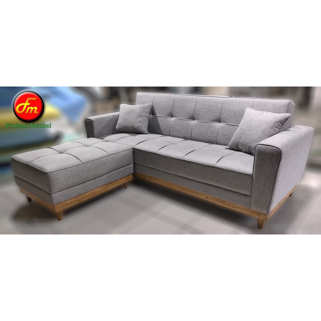 Jual Bruno Sofa Bed with Stool (List Solid Wood) | Shopee Indonesia