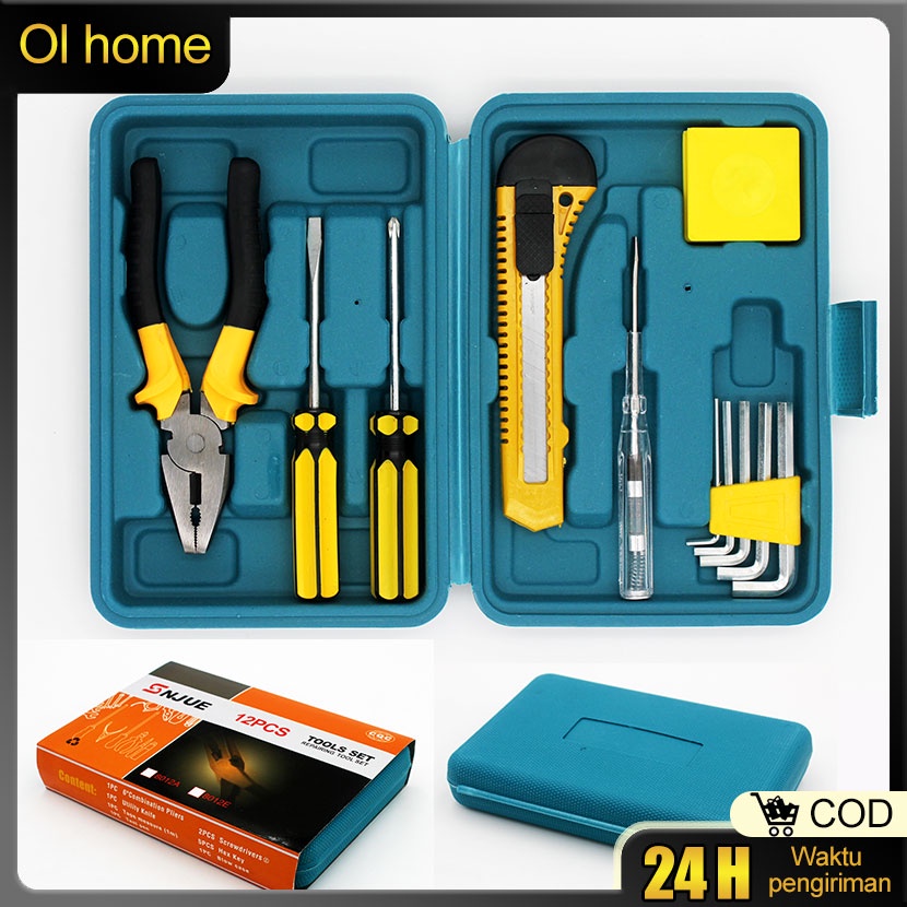 Jual (COD) Perlengkapan Kerja Toolset Toolkit Set Box Lengkap 12 In 1 ...