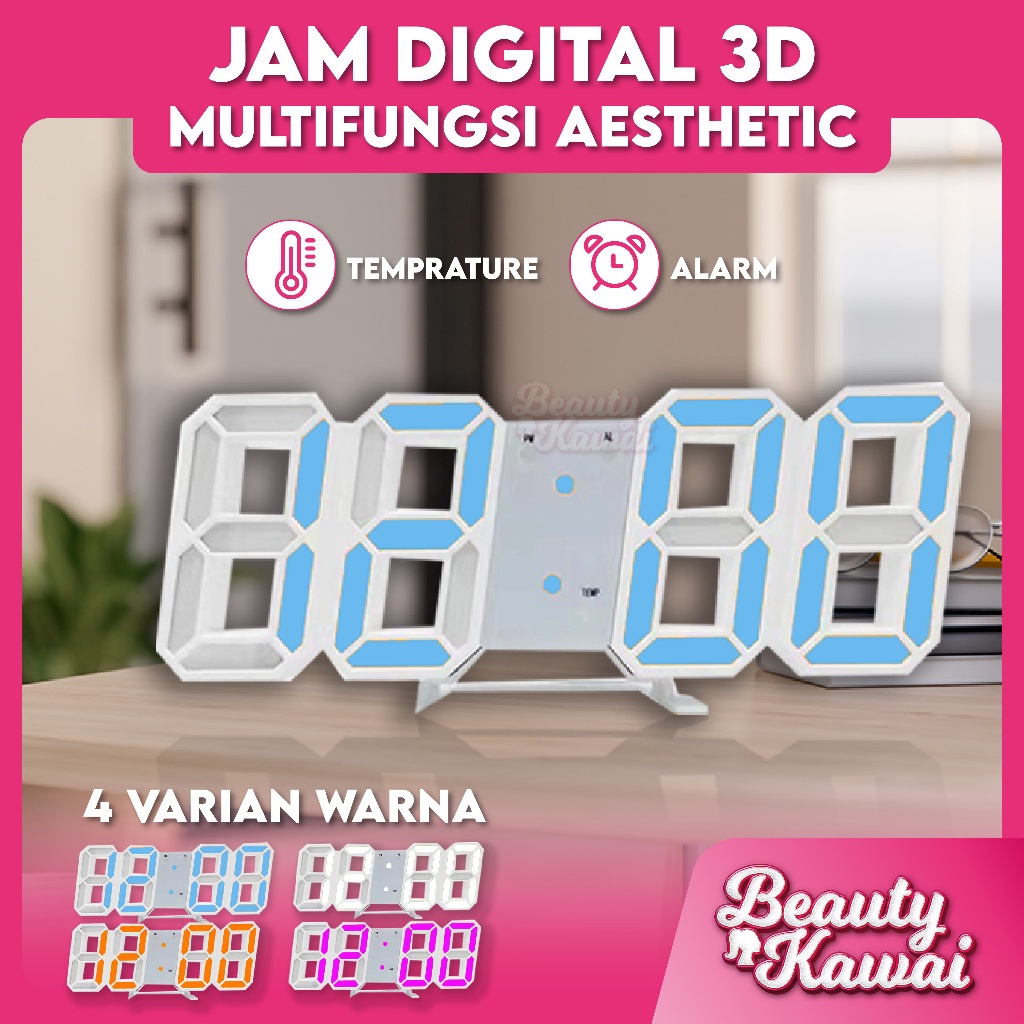 Jual Jam Digital LED 3D Dinding Meja Alarm Suhu Tanggal USB Aesthetic ...