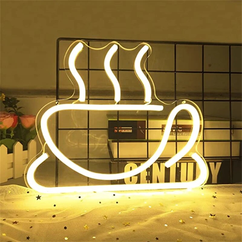 Jual Coffee Cup Neon Sign Light Board Custom Drinks Bar Club Restaurant ...