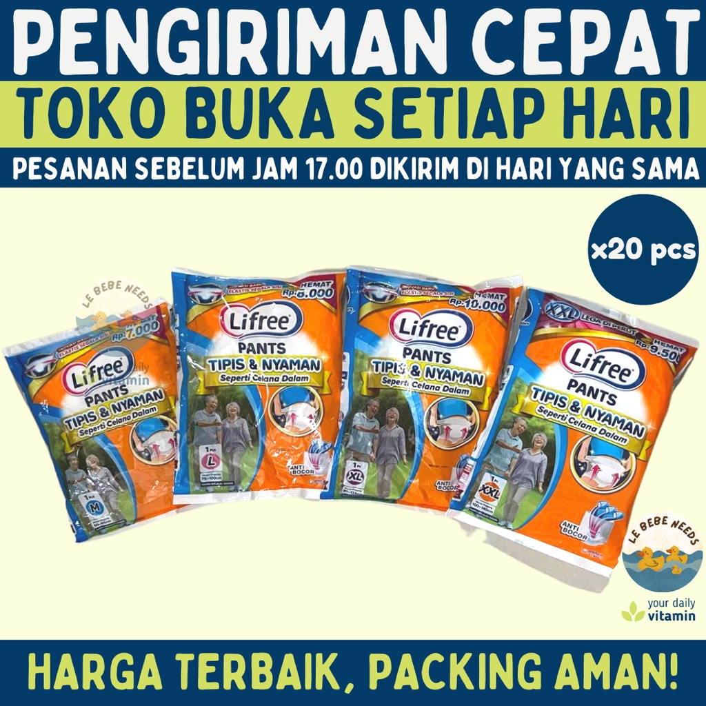 Jual Popok Celana Dewasa Isi 20 pcs - Lifree Pants 20 pcs Lifree Sachet Renceng 20pcs Size M L ...