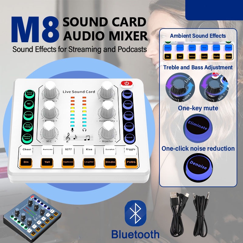 Jual Soundcard M8 Audio USB External hp Sound Card mic Mixer Bluetooth ...