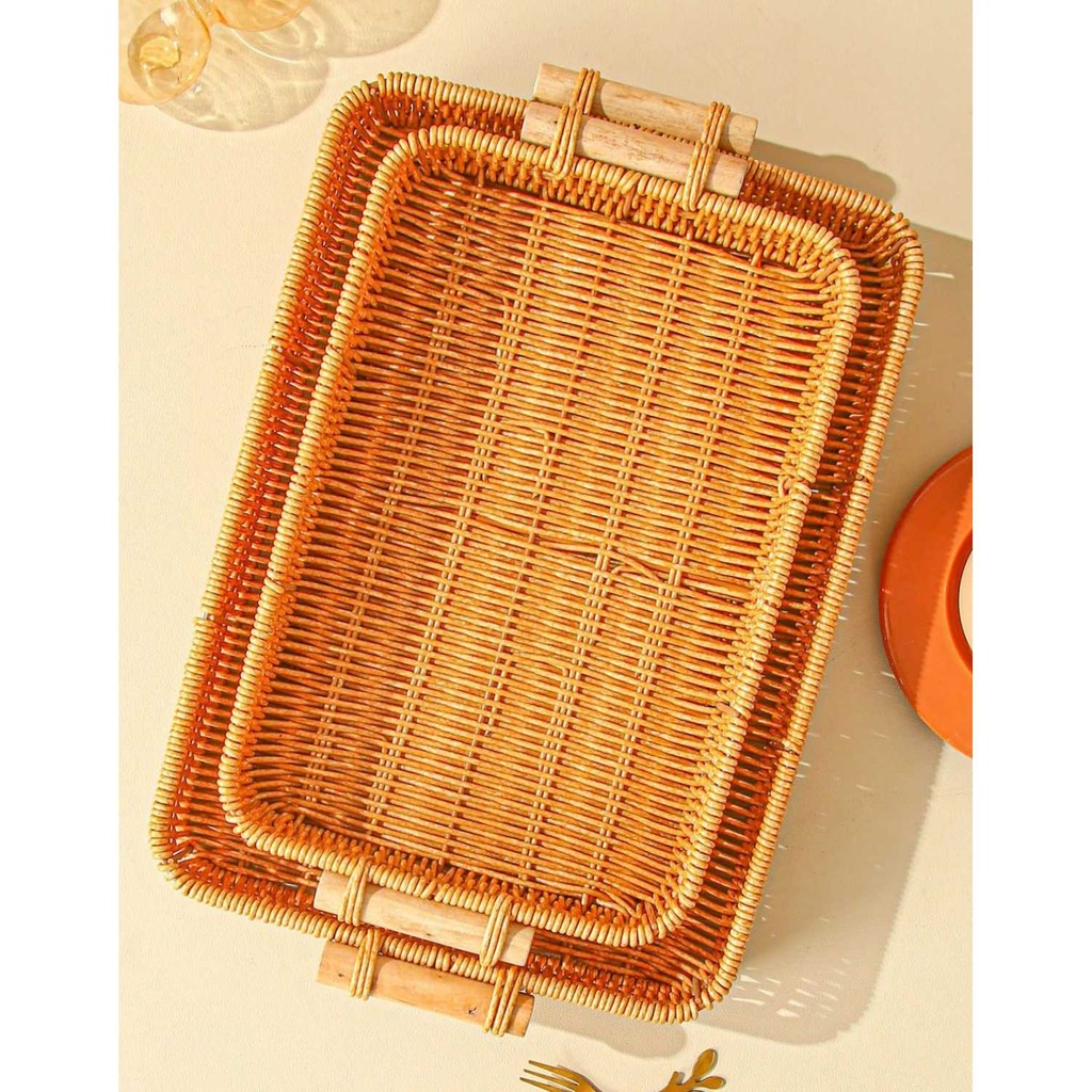 Jual jawara SLYZ Tatakan Nampan Rotan Fruit Tray Basket With Handle ...