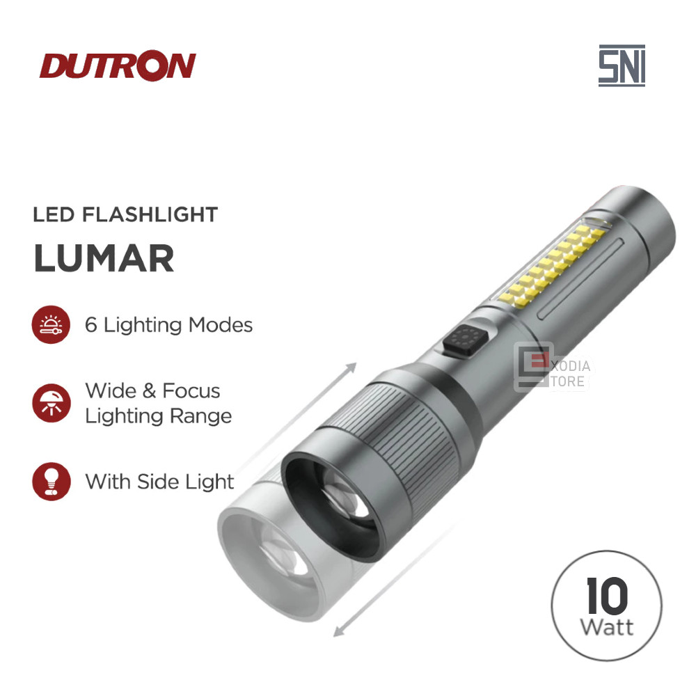 Jual DUTRON Senter LED Lumar Alumunium Slim 6 Mode Cahaya 10 Watt ...