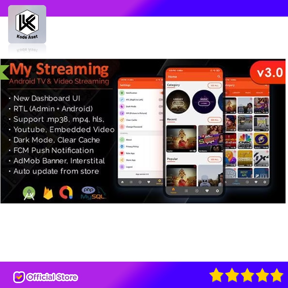 Jual SOURCE CODE APLIKASI MY STREAMING ANDROID APP WITH ADMIN PANEL BY KODEASET | Shopee Indonesia