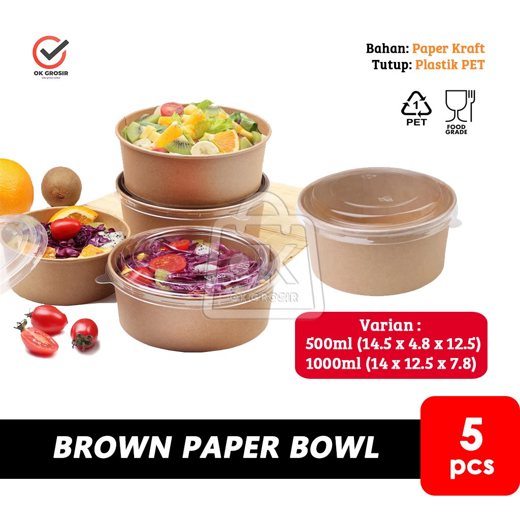 Jual Paper Bowl Kraft BROWN + LID Mangkok Kertas Rice Bowl (1 pack isi ...