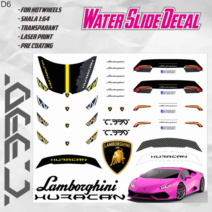 Jual Decal Hotwheels Lamborgini huracan detiling lampu sticker striping ...
