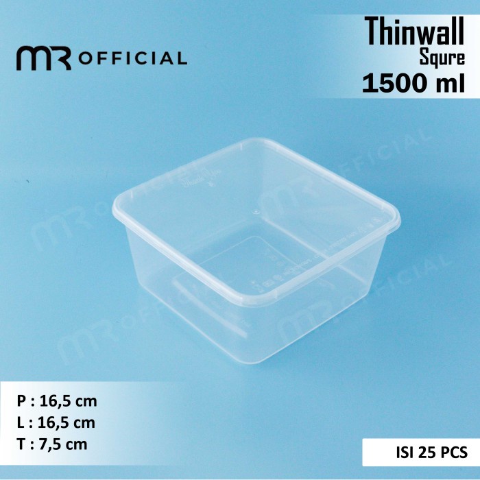 Jual New Thinwall 1500 Ml Persegi Kotak Makan Plastik 1500ml Food