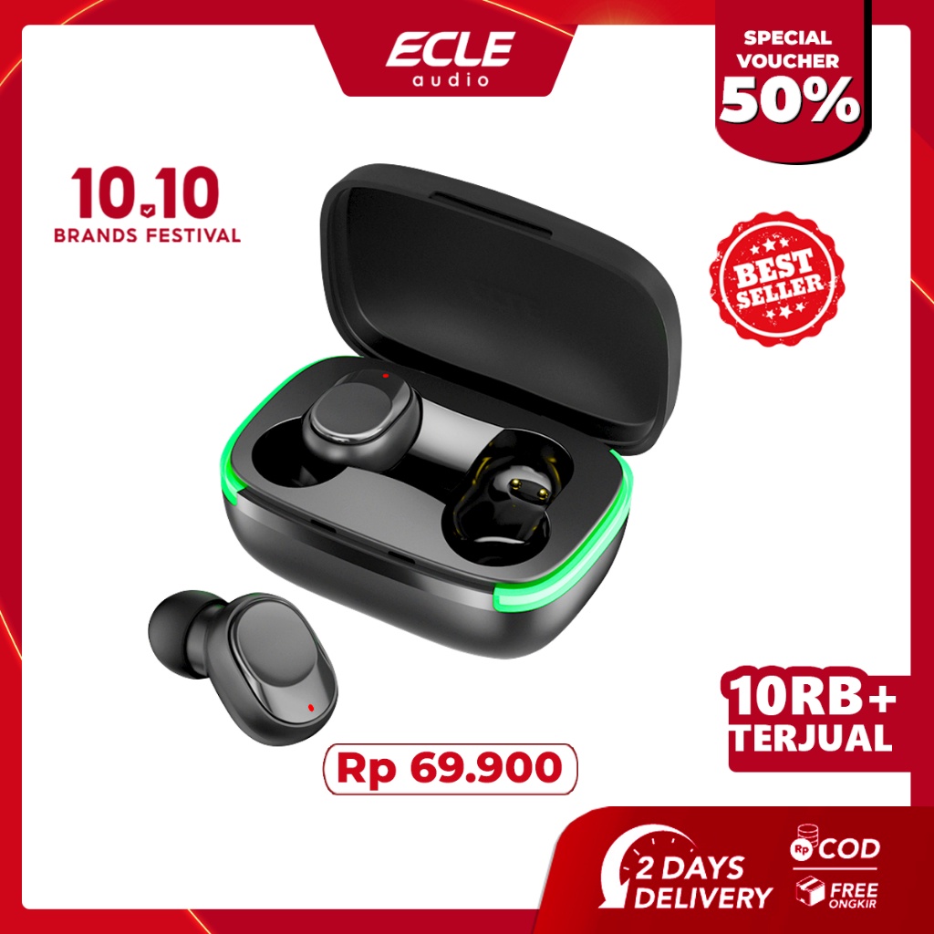 Jual COD ECLE TWS Y60 Music Earphone Bluetooth Headset Smart Noise ...