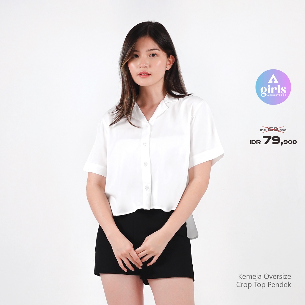Jual Aerostreet Kemeja Rayon Oversize Crop Top Yuki White Terang Woman QDBAA | Shopee Indonesia
