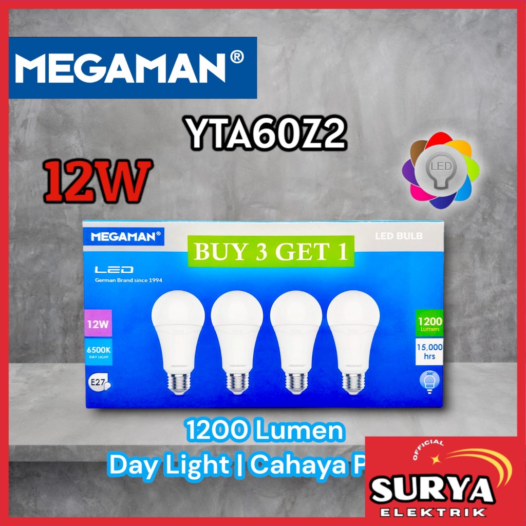 Jual Paket 4 Pcs Bohlam Lampu MEGAMAN LED A Bulb 12 Watt Daylight Putih | Shopee Indonesia